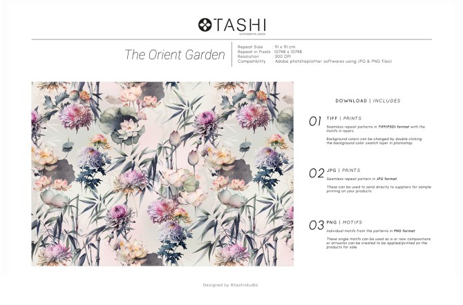 The Orient Garden surface pattern design - Tashistudio.com